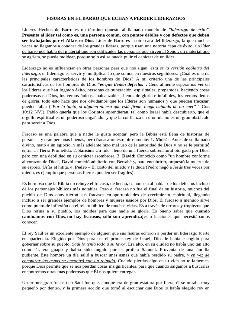 Fisuras en El Barro Que Echan A Perder Liderazgos | PDF | Saulo | La unción