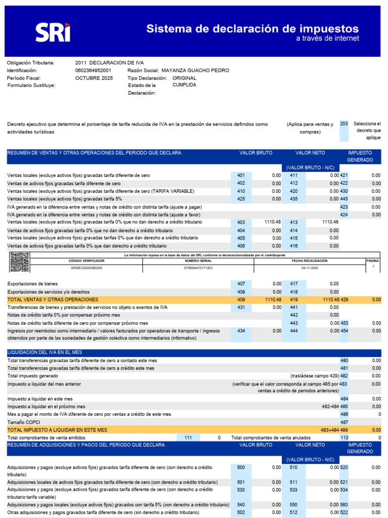 10 - FORM - Declaracion - OCTB.2025-JVM. | PDF | Impuesto al valor ...