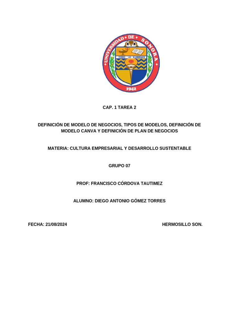 Cap. 1 Tarea 2. Definición de Modelo de Negocios, Tipos de Modelo ...
