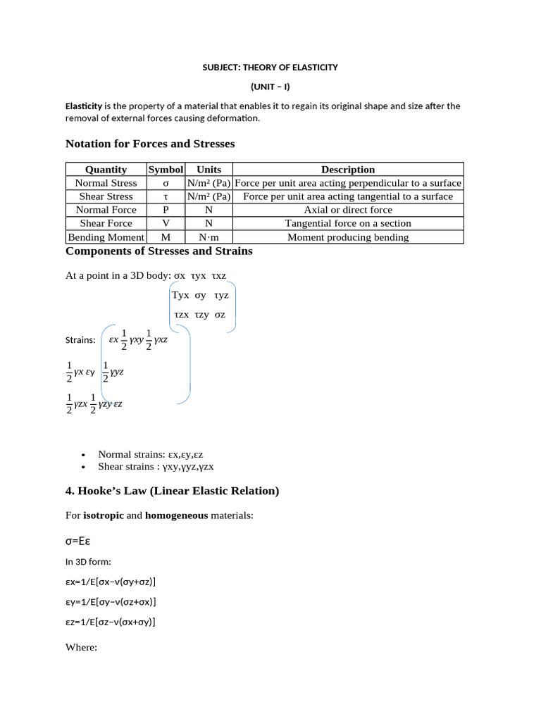 Theory of Elasticity | PDF | Stress (Mechanics) | Elasticity (Physics)