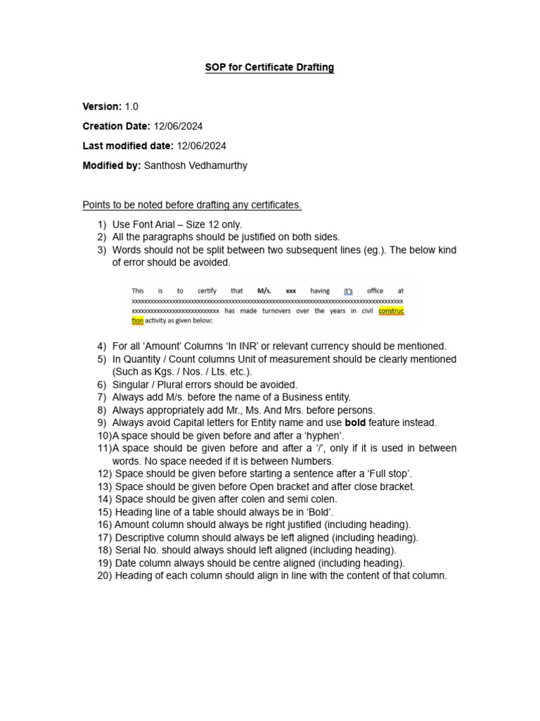 Certificates SOP v2 | PDF