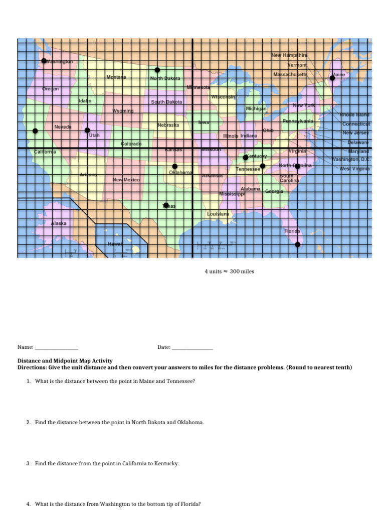 DistanceandMidpointFormulaUSAMapAssignment-1 | PDF