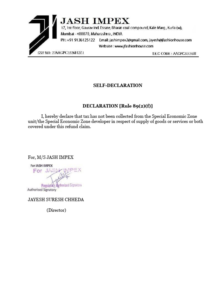 01 Self Declaration Rule | PDF