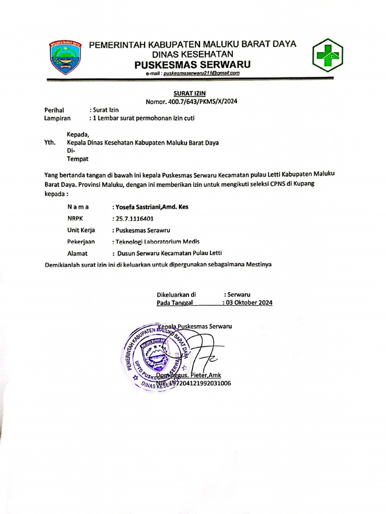 Surat Izin Test CPNS | PDF