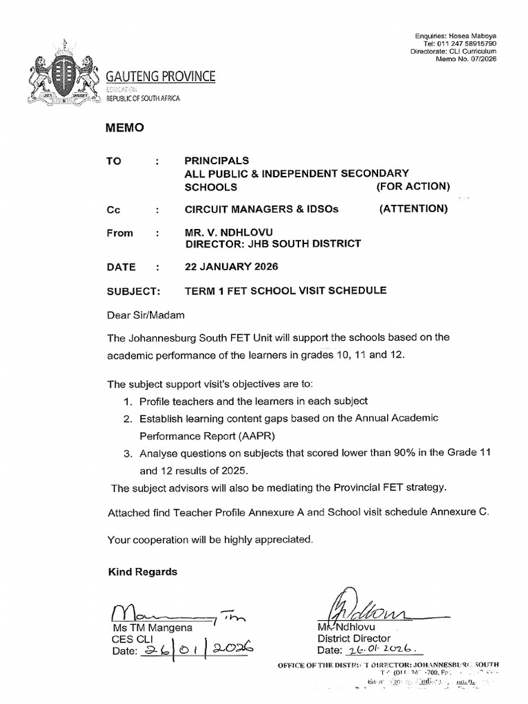 Term 1 Fet School Visit Schedule | PDF