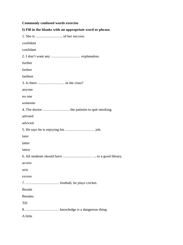 Commonly Confused Words Exercise | PDF