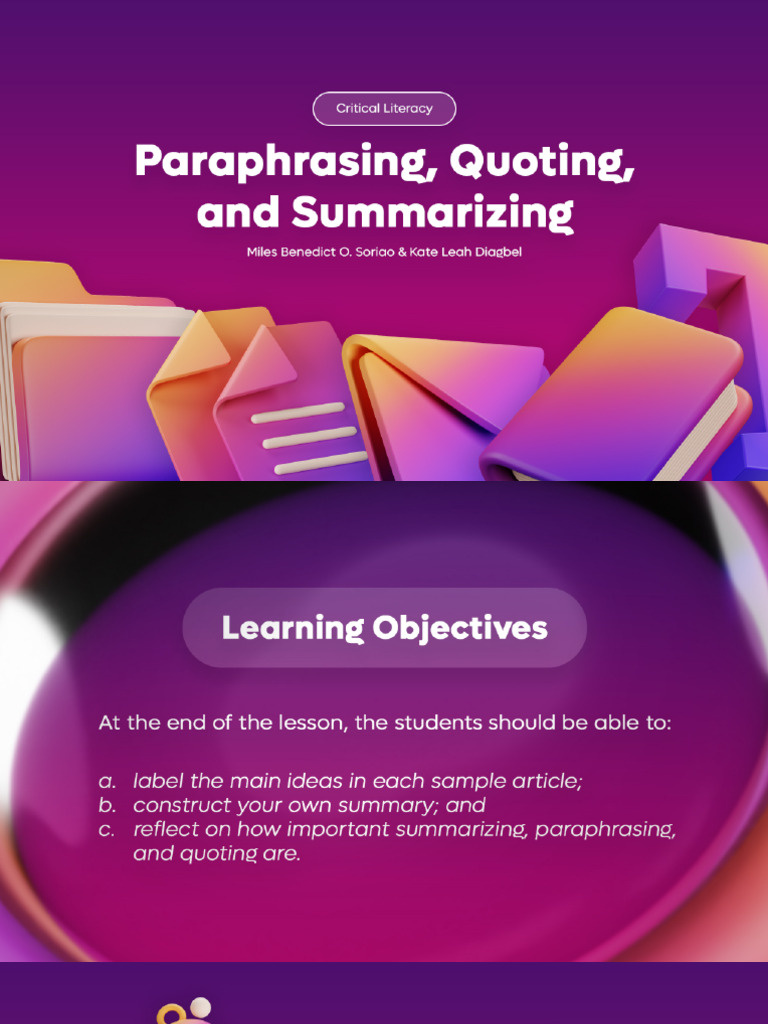 Paraphrasing Quoting and Summarizing | PDF