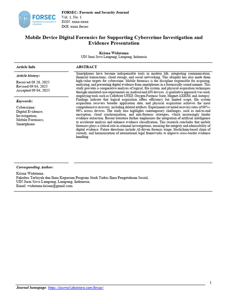 Mobile Device Digital Forensics For Supporting Cybercrime Investigation ...
