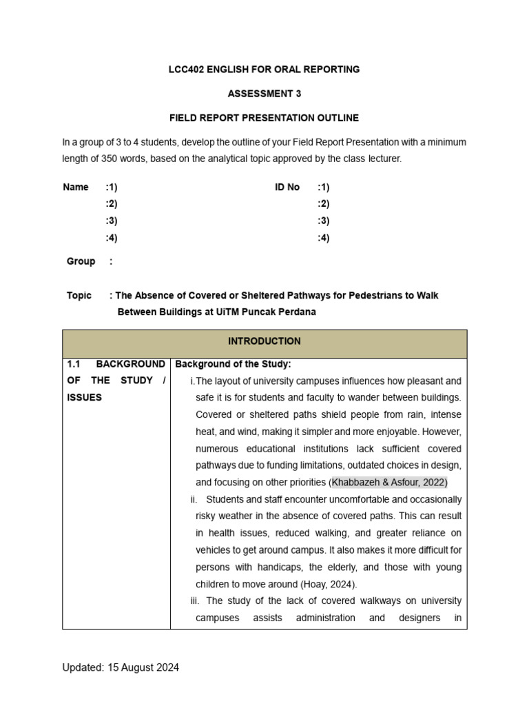 Field Report Outline Sample D | PDF | Accessibility