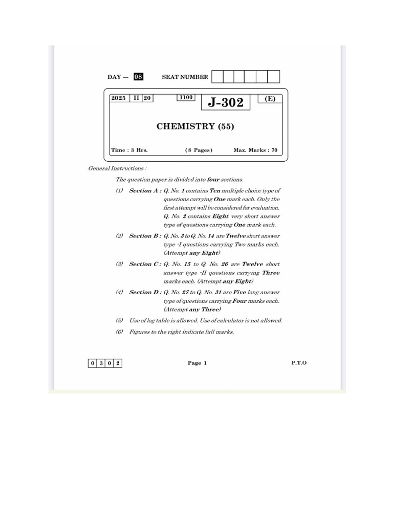 HSC Chemistry 2025 Paper With Answer Key | PDF
