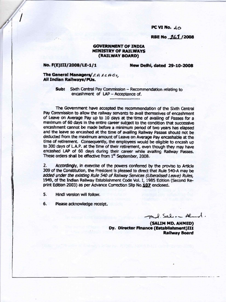 Leave Encashment Rly Policy | PDF