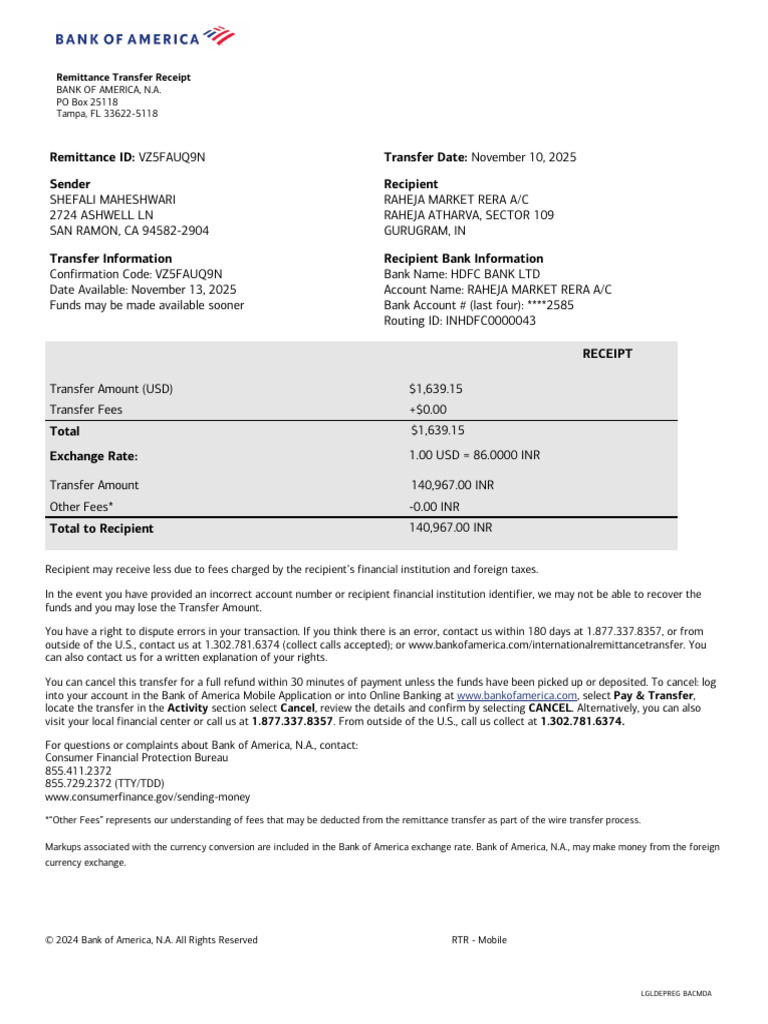 Remittance Transfer Receipt | PDF | Banks | Receipt