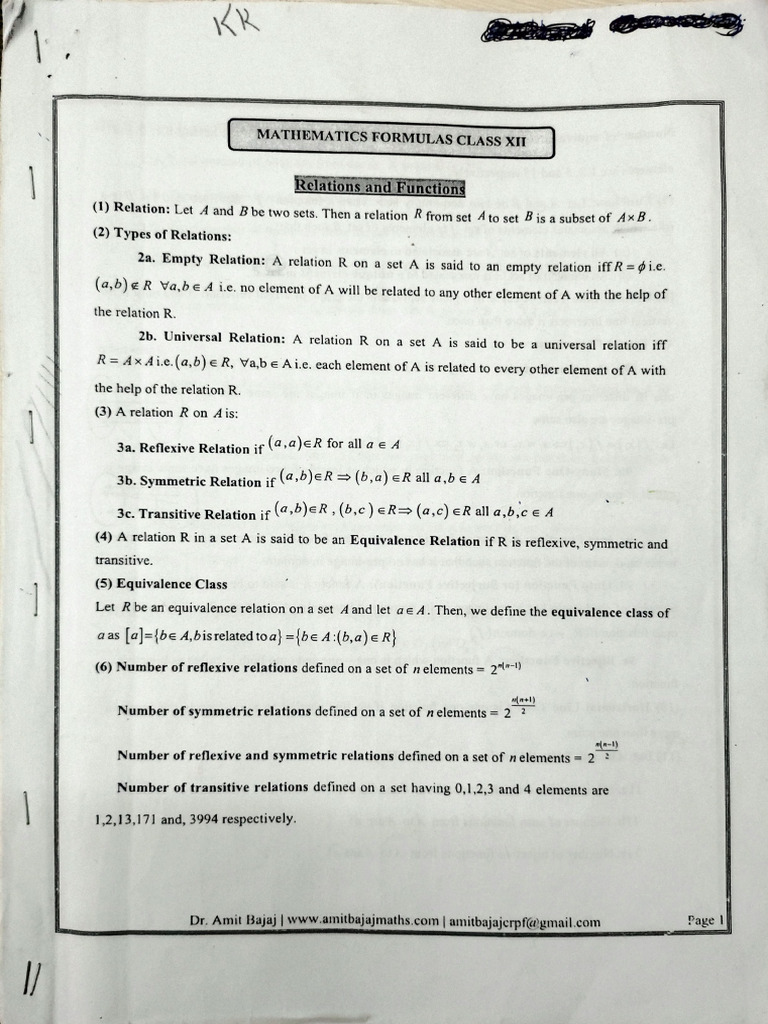 Mathematics Formulas Sheet | PDF