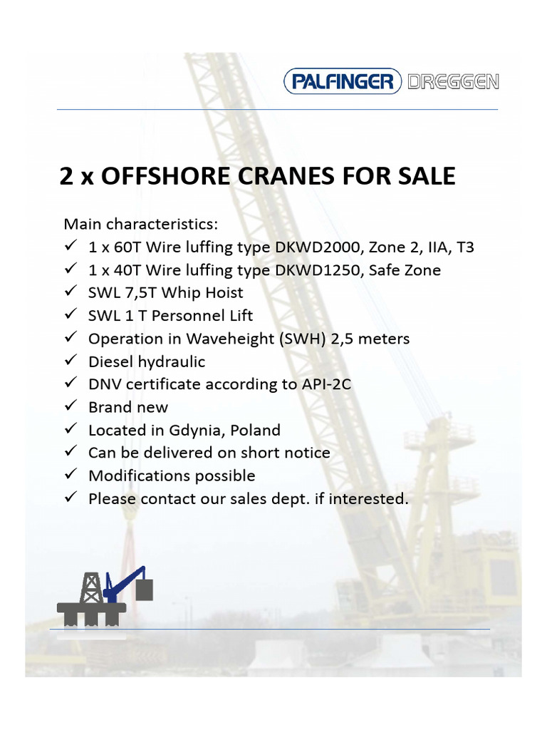 Offshore Cranes For Sale Overview | PDF | Crane (Machine) | Pipe (Fluid ...