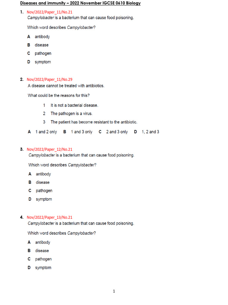 2022N Diseases and Immunity IGCSE 0610 Biology | PDF