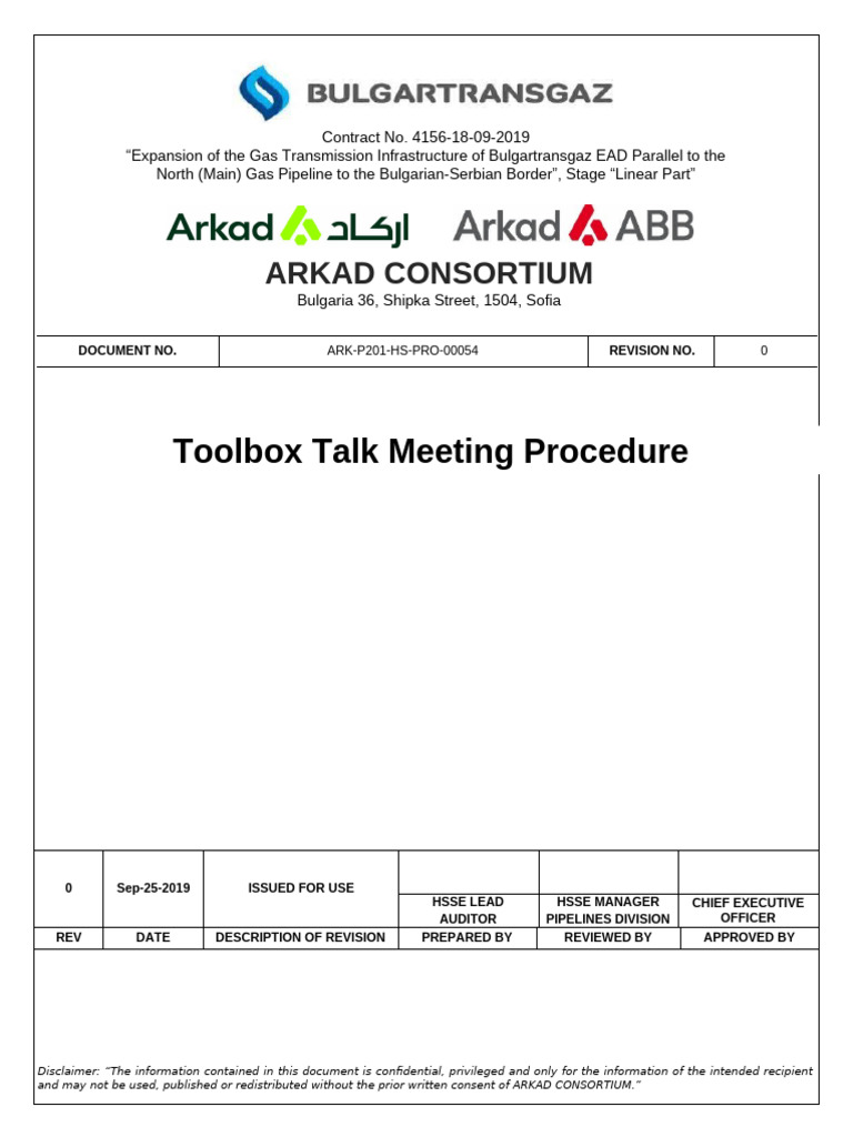 ARK-P201-HS-PRO-00054 - Toolbox Talk Meeting Procedure Bulgartransgaz ...