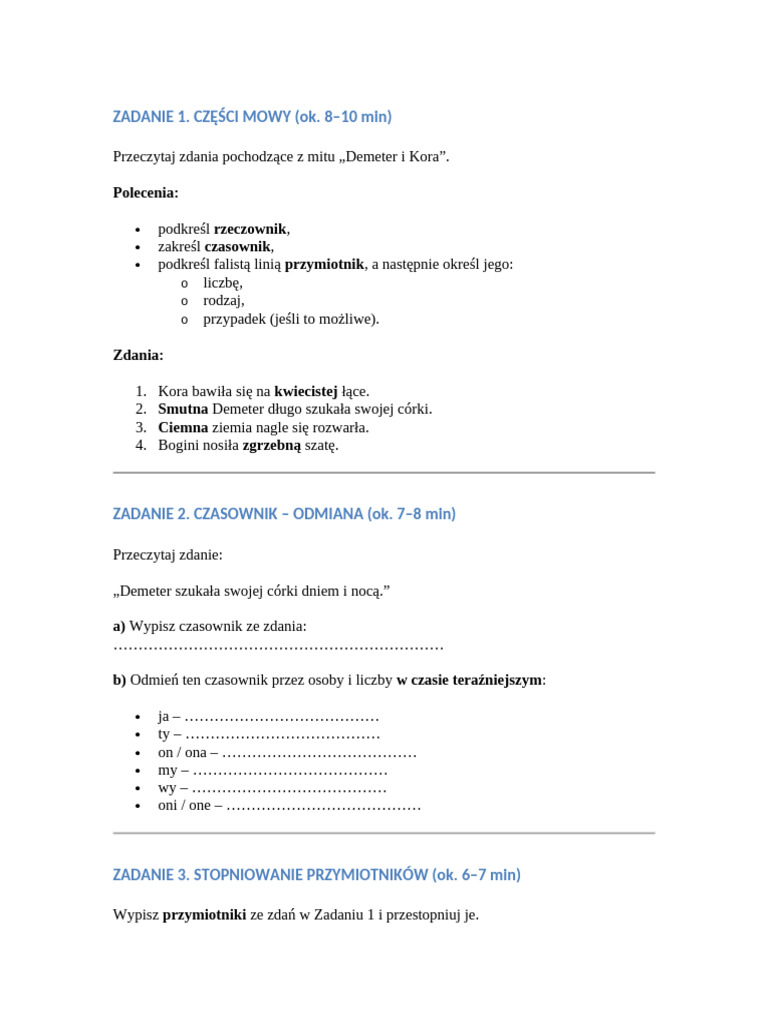 Karta Pracy Demeter I Kora Gramatyka | PDF