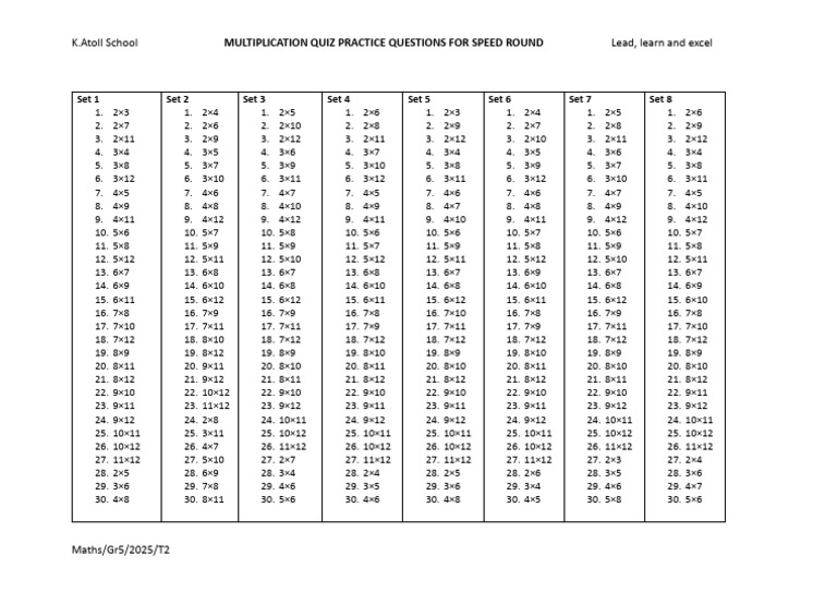 Multiplication Quiz | PDF