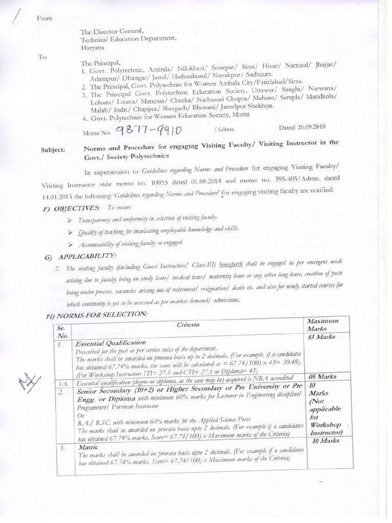 Guidelines Reg Norms Procedure for Engaging Visiting Faculty 20.09.18 | PDF