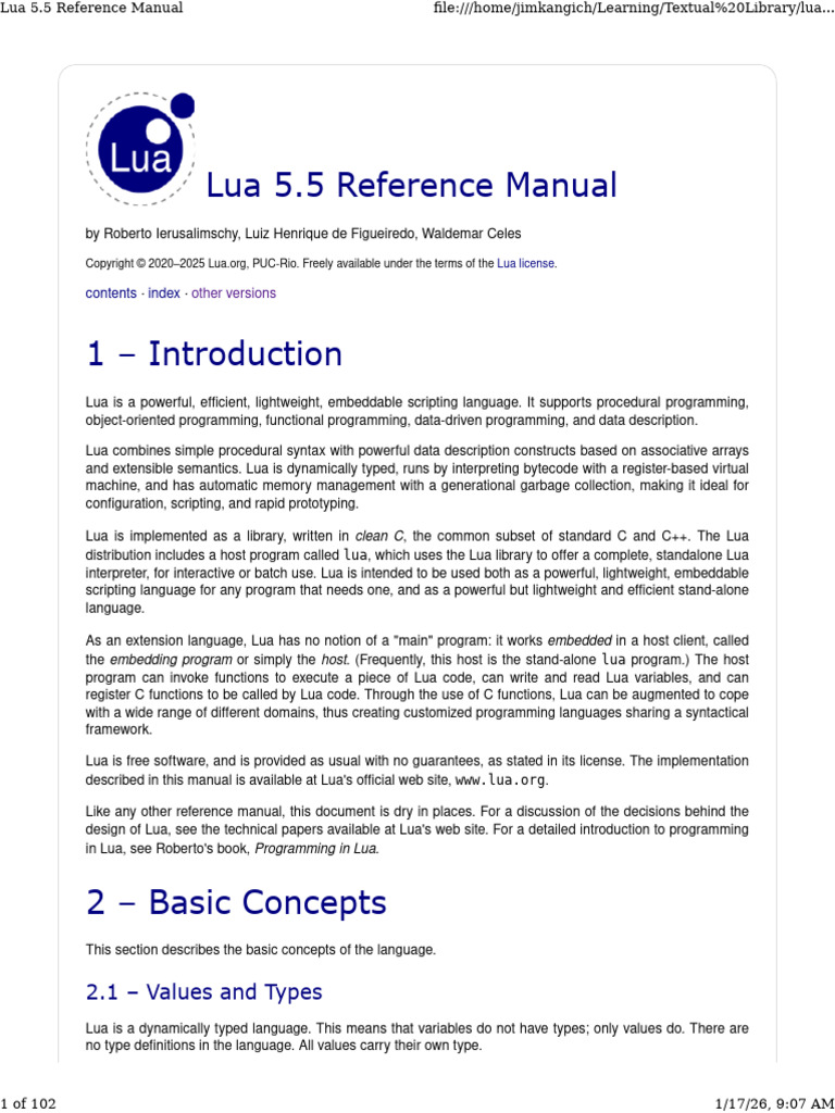 Lua 5.5 Reference Manual | PDF | Data Type | Scope (Computer Science)