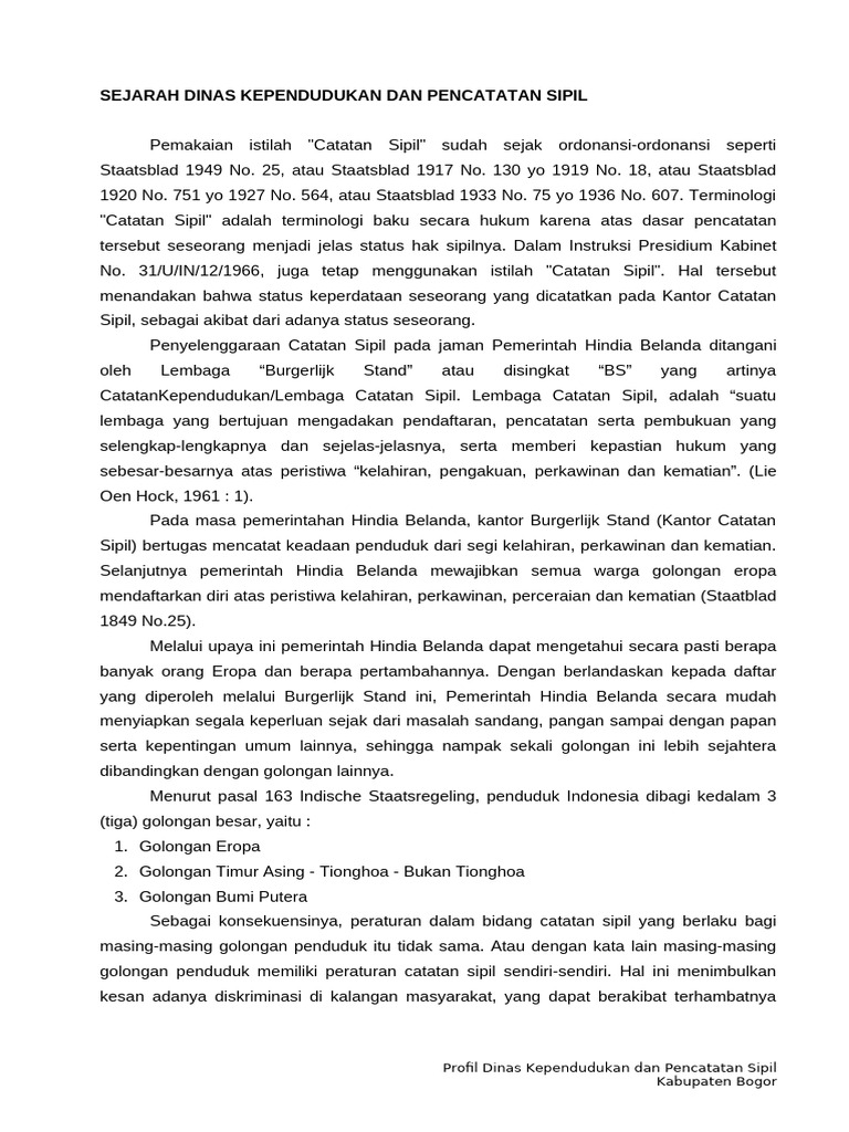 Sejarah Dan Tupoksi Dinas Kependudukan Dan Pencatatan Sipil | PDF