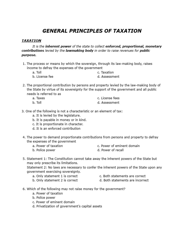Tax01 Handout General Principles Part 1 | PDF | Taxes | Taxation In The ...