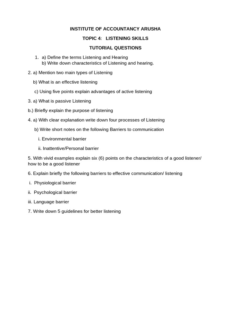 2 Listening Skills Tutorial Questions 2024-25 | PDF