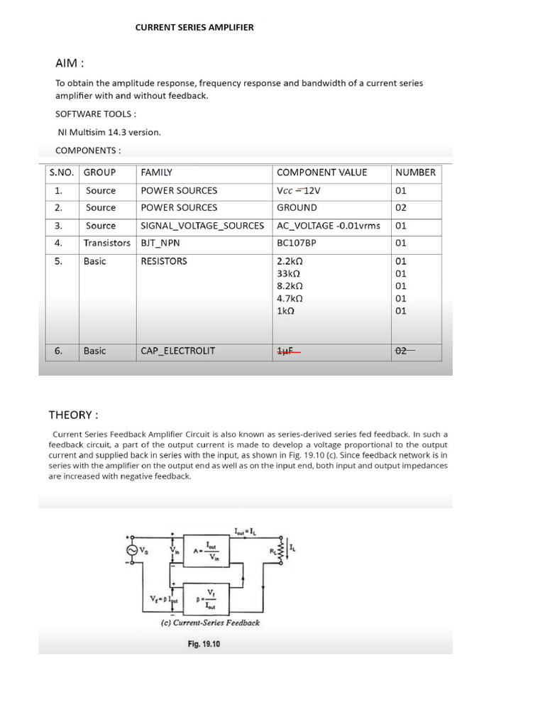 Current Series Feedback Amplifier | PDF | Hertz | Bandwidth (Signal ...
