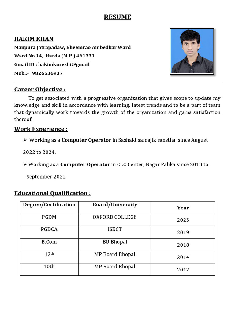 Resume: Hakim Khan | PDF