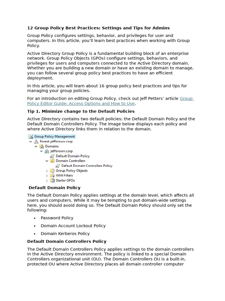 12 Group Policy Best Practices | PDF | Group Policy | Active Directory