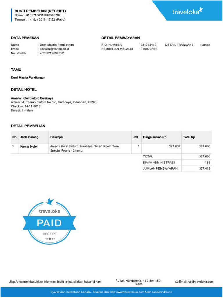 Contoh Bill Hotel New | PDF