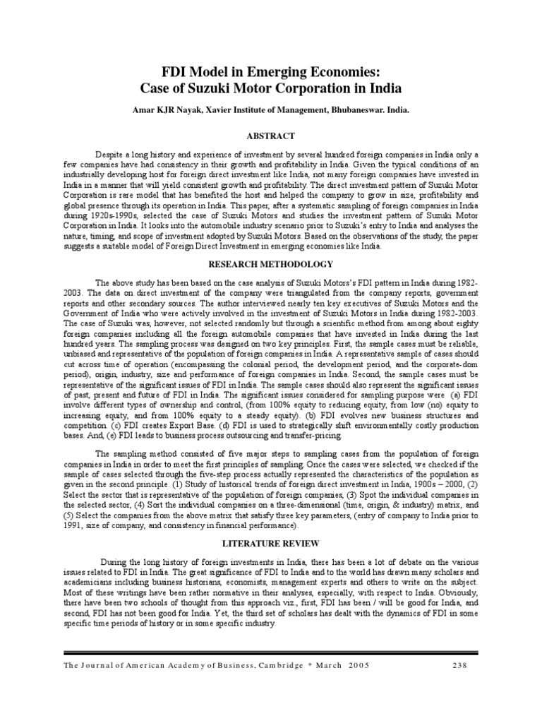 Fdi Model in Emerging Economies | PDF