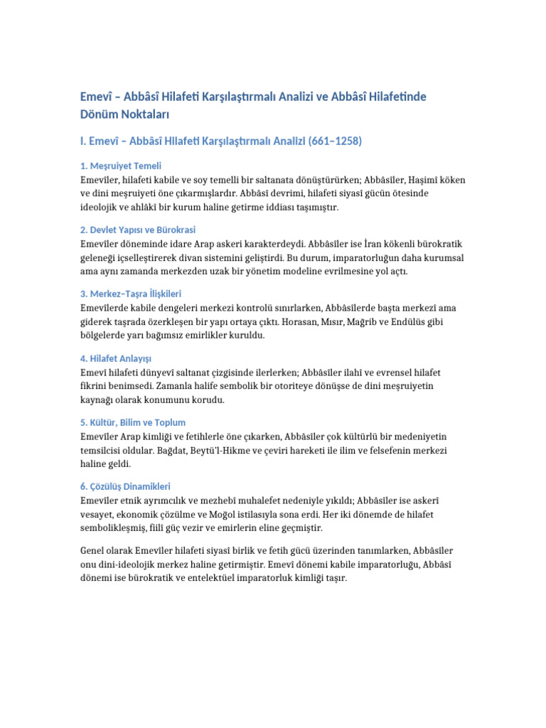 Emevil Abbasiler Karsilastirmali Analiz Ve Abbasiler Donum Noktalari | PDF