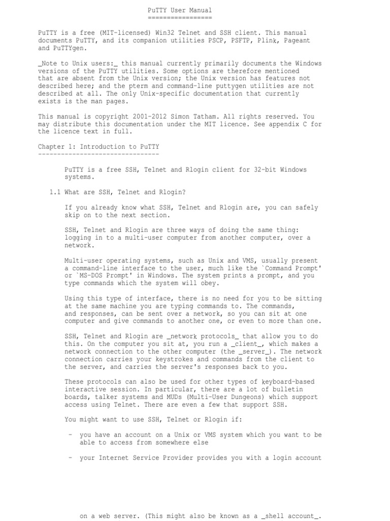 Putty | PDF | Secure Shell | Port (Computer Networking)