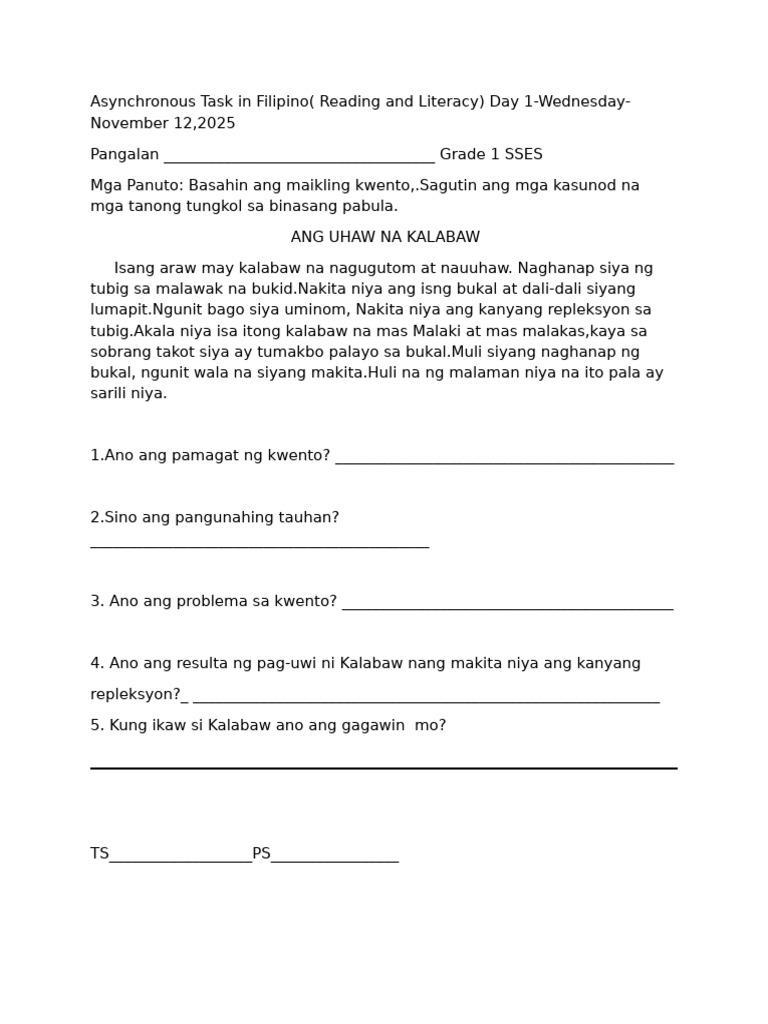 Asynchronous Task in Filipino Days 1 3 | PDF
