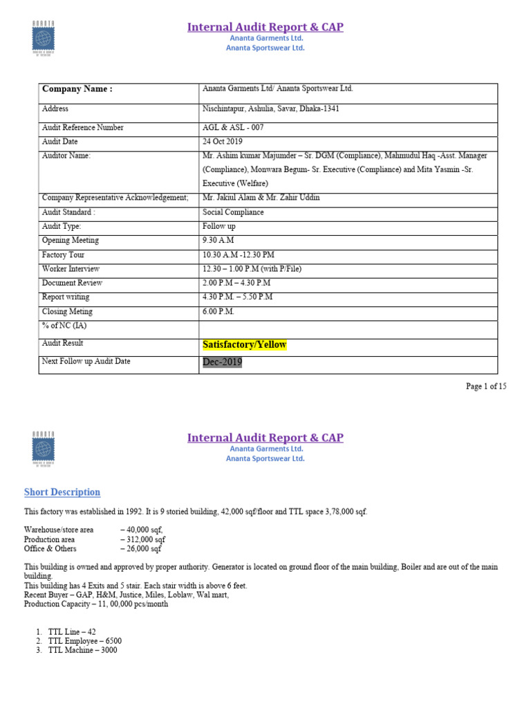 Internal Audit Report Ananta Garments LTD | PDF | Business