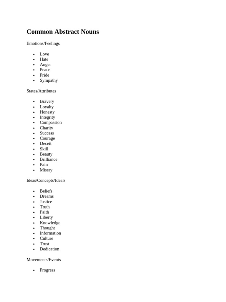 Common Abstract Nouns | PDF