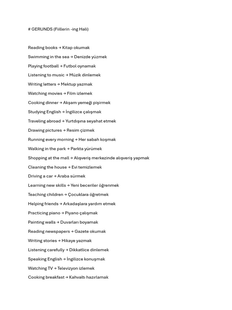 GERUNDS (Fiillerin -ing Hali) | PDF