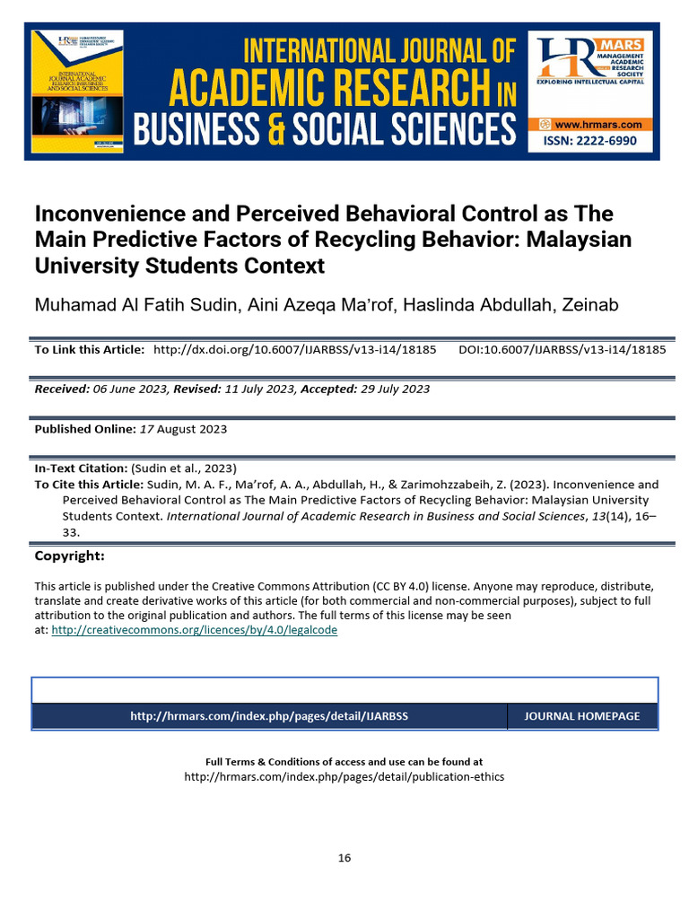 Inconvenience and Perceived Behavioral Control As The Main Predictive ...