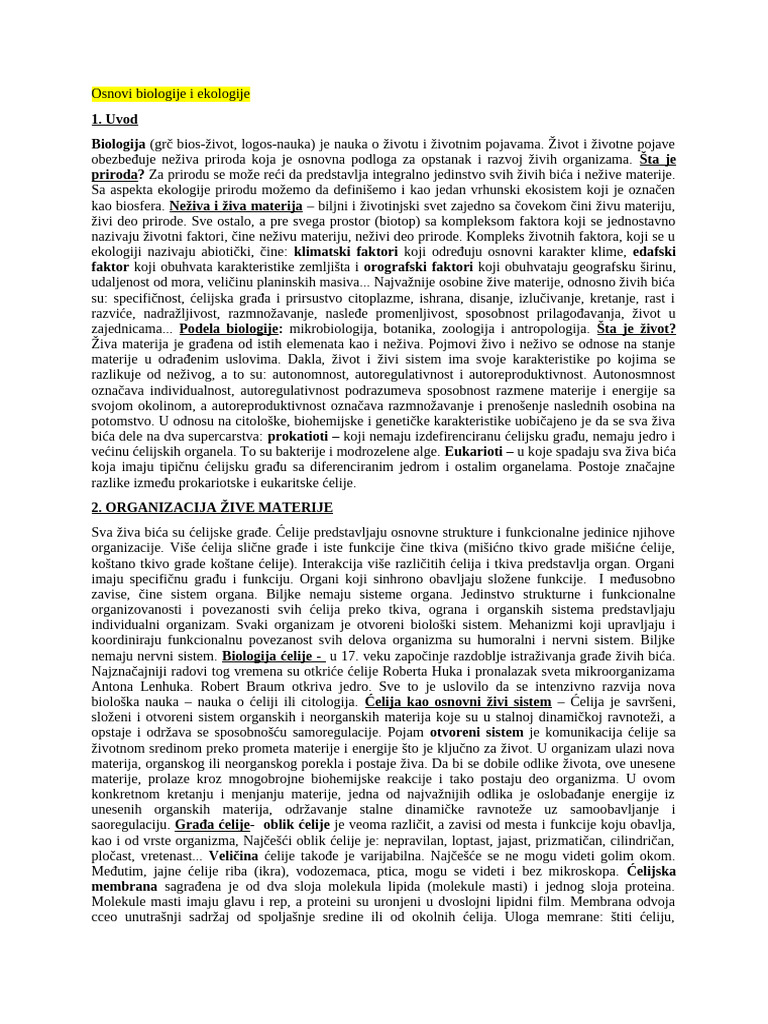 Skripte Biologija i Ekologija | PDF