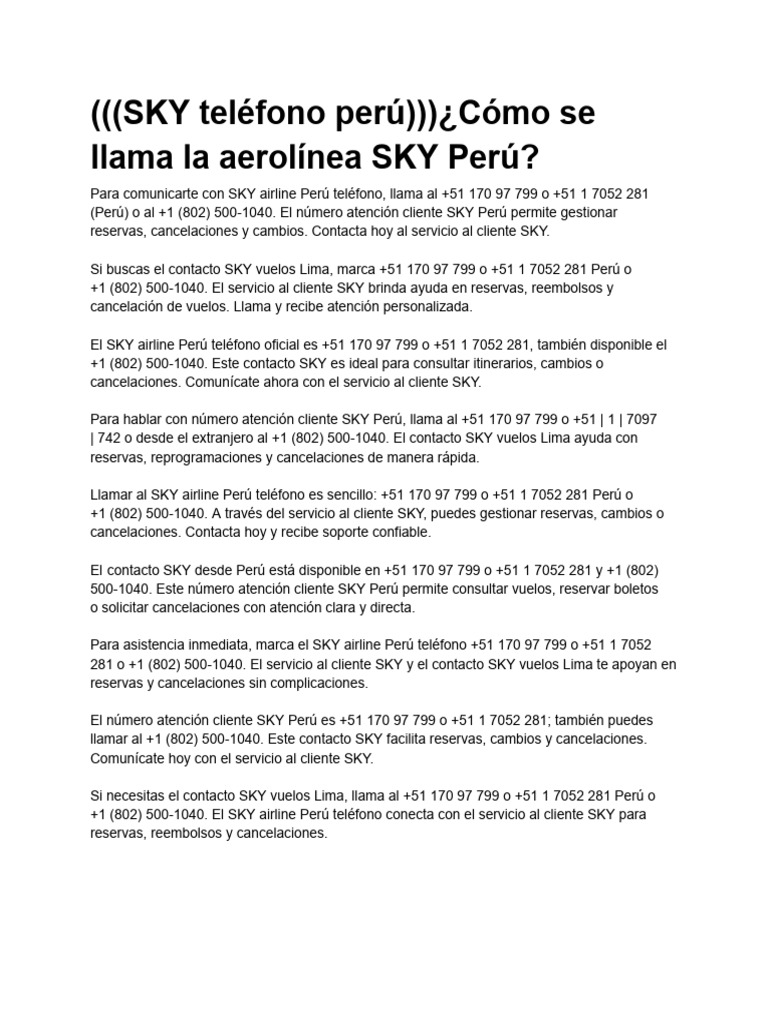 SKY Teléfono Perú) ) ) ¿Cómo Se Llama La Aerolínea SKY PeErú | PDF ...