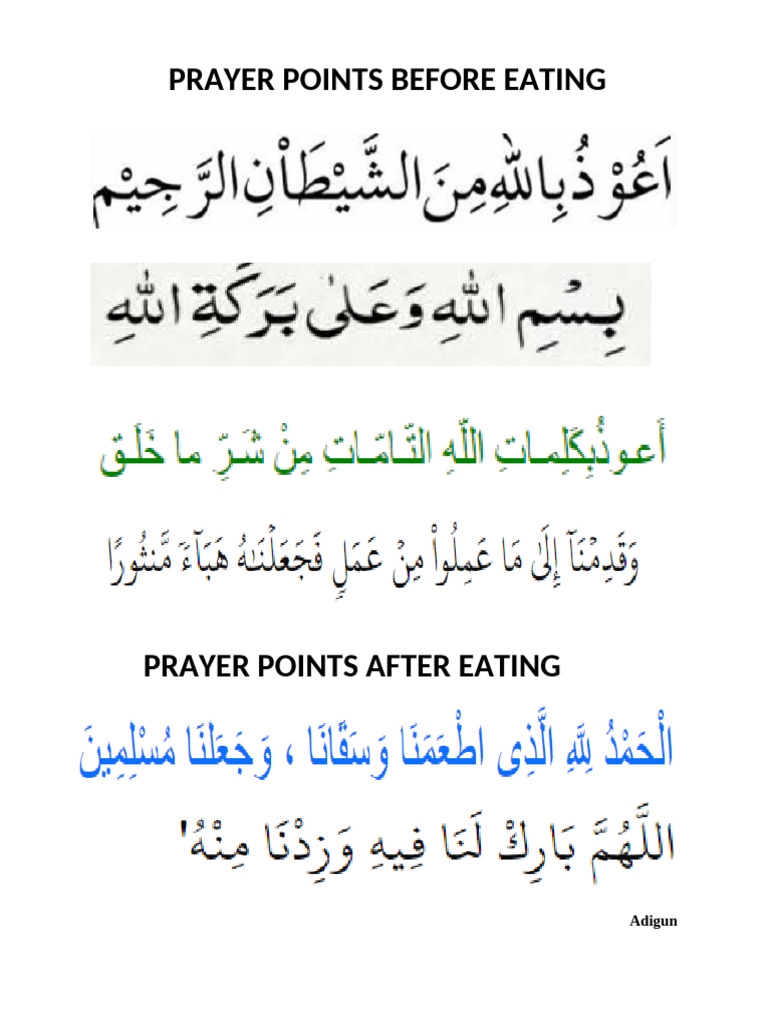 Prayer Points Before and After Eating | PDF