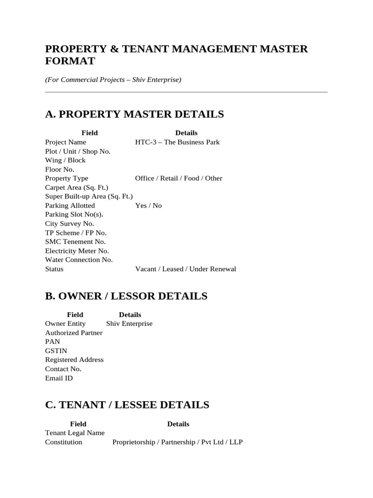 Property & Tenant Management Master Format | PDF