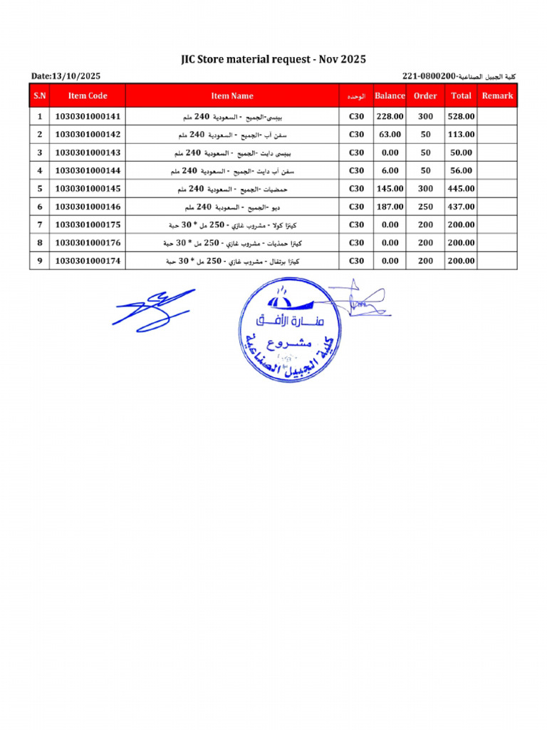 JIC_STORE Material Order | PDF