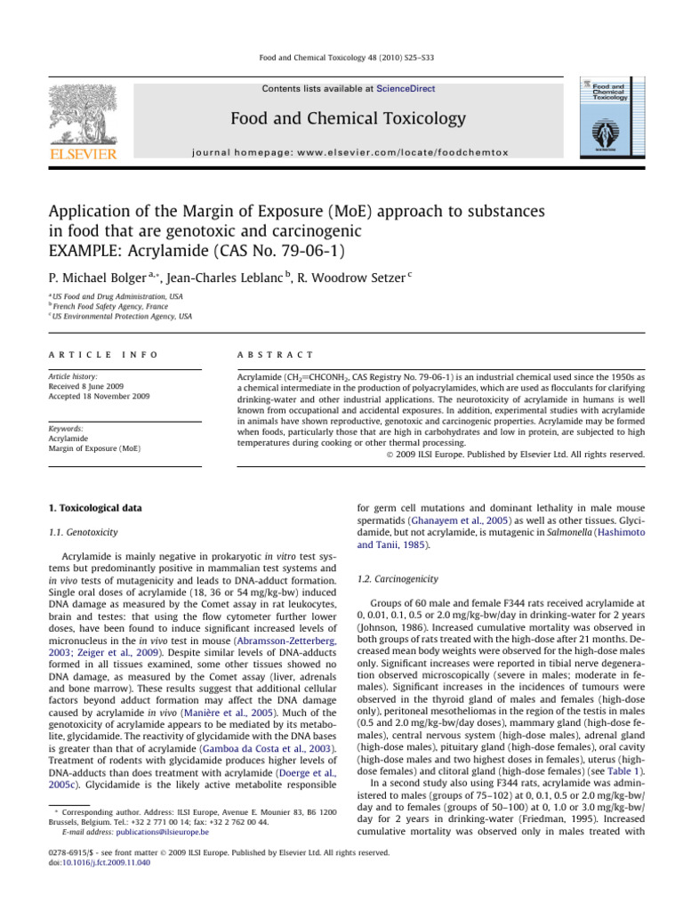 Application of The Margin of Exposure (MoE) Approach To Substances ...