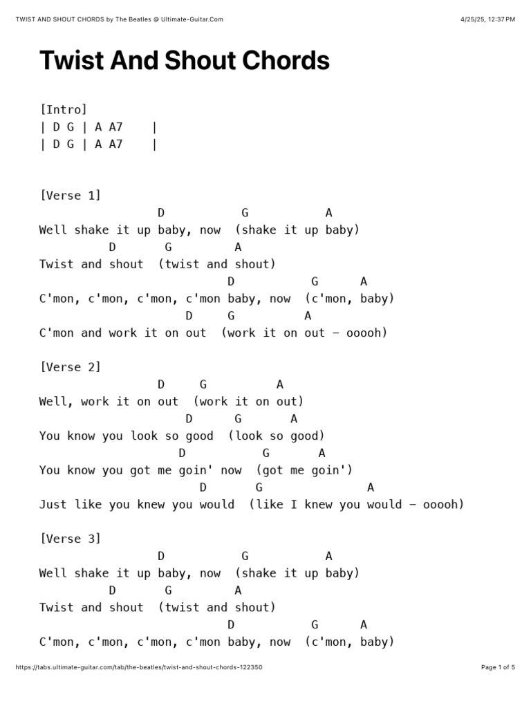 Personal - TWIST and SHOUT CHORDS by The Beatles @ | PDF | British Pop ...