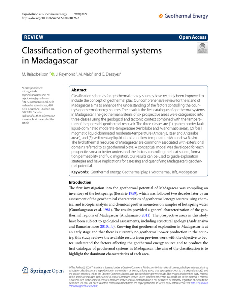Classification of Geothermal Systems in Madagascar | PDF | Geothermal ...