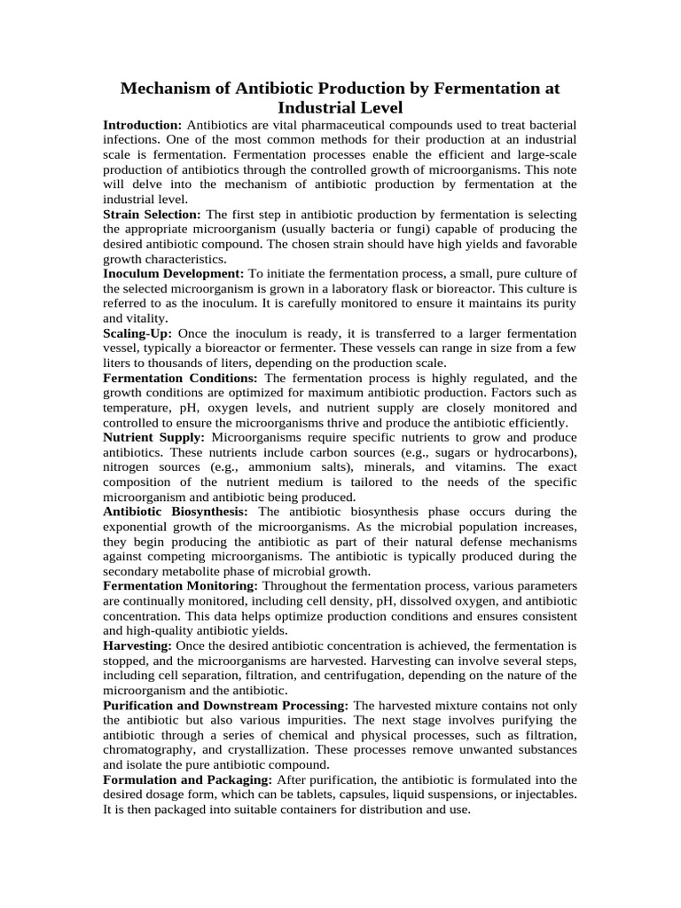 Mechanism of Antibiotic Production by Fermentation | PDF | Fermentation ...