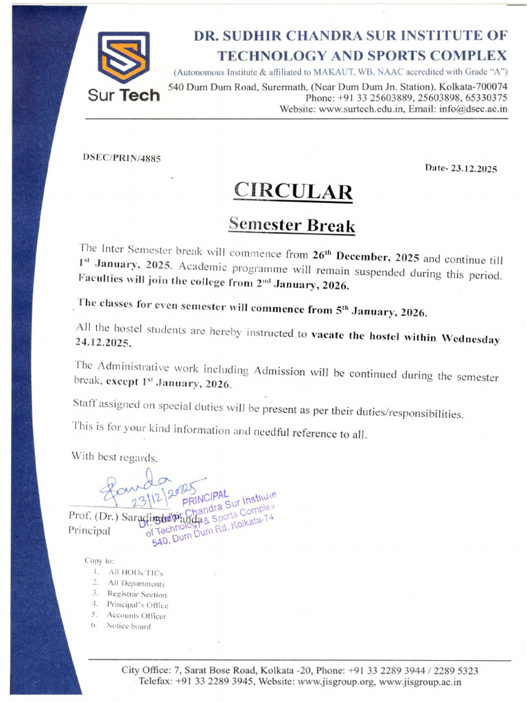 Circular - Semester Break - 23.12.2025 | PDF