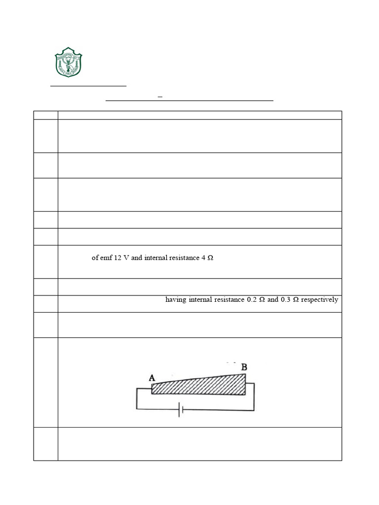 Worksheet XII (Current Electricity) | PDF | Electrical Resistance And ...